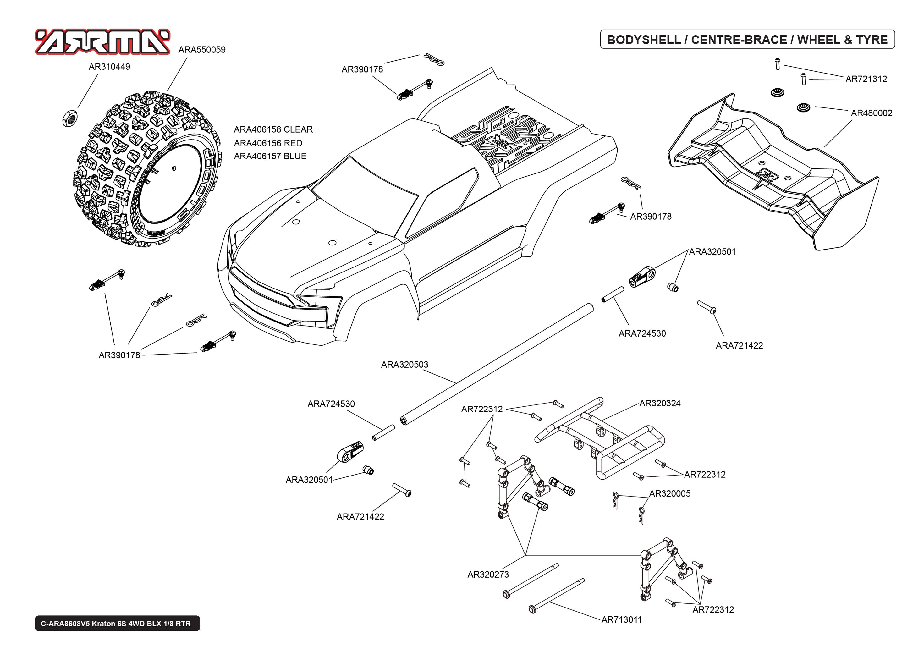 Arrma Kraton 6S BLX 4WD Parts Exploded View (8608V5T1) — Adventure ...