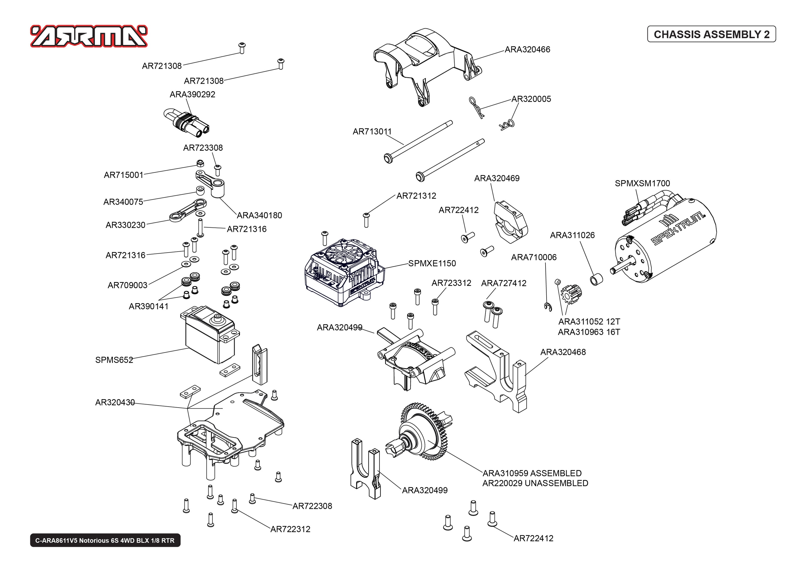Arrma Notorious 6S 4WD BLX Parts Exploded View (8611V5T1) — Adventure ...