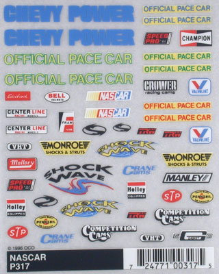 Dry Transfer Decals, NASCAR — Adventure Hobbies & Toys