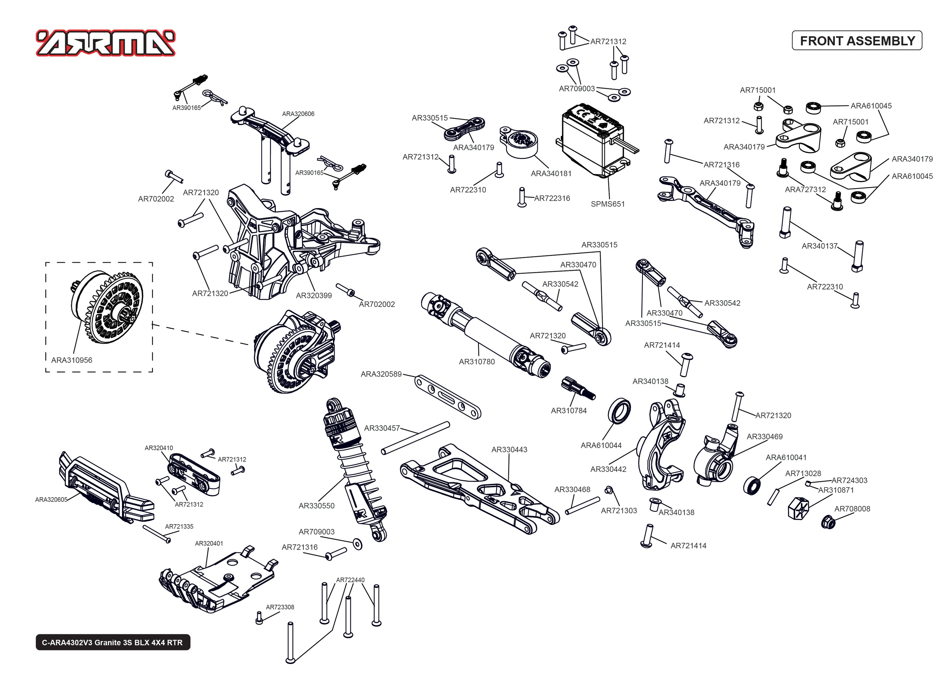 Arrma Granite BLX 4x4 Parts Exploded View (4302V3T2) — Adventure ...