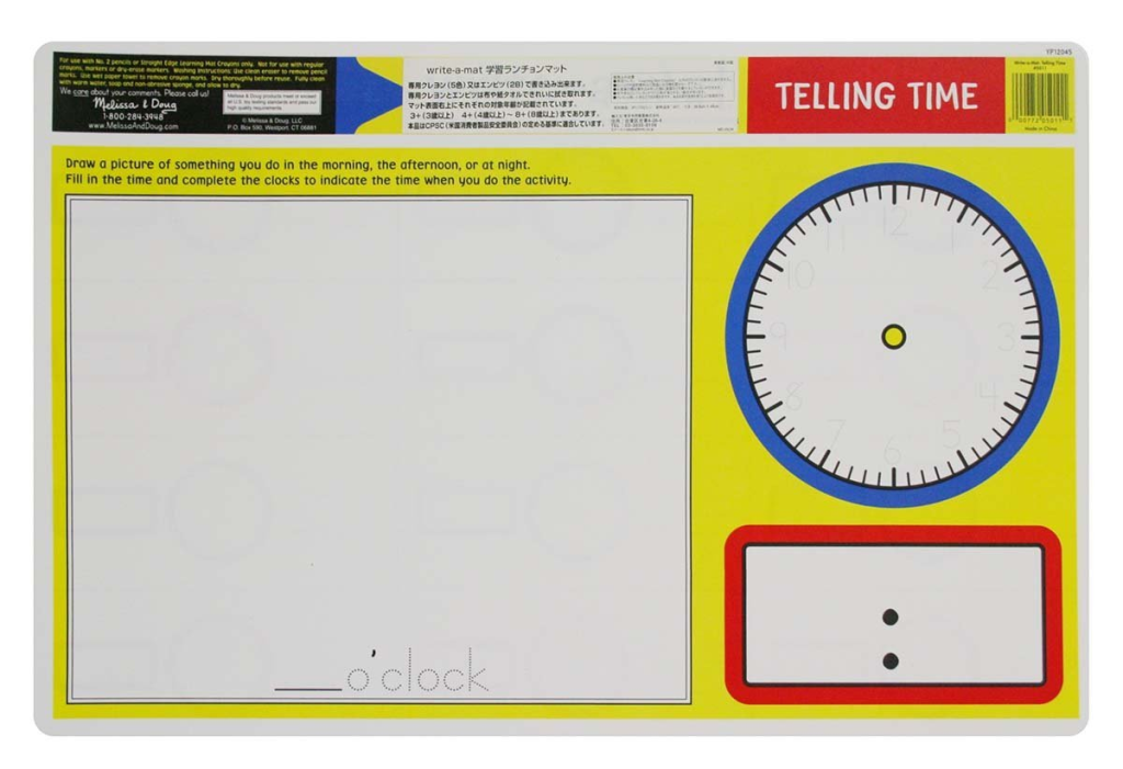 Learning Mat- TELLING TIME WRITE-A-MAT — Adventure Hobbies & Toys