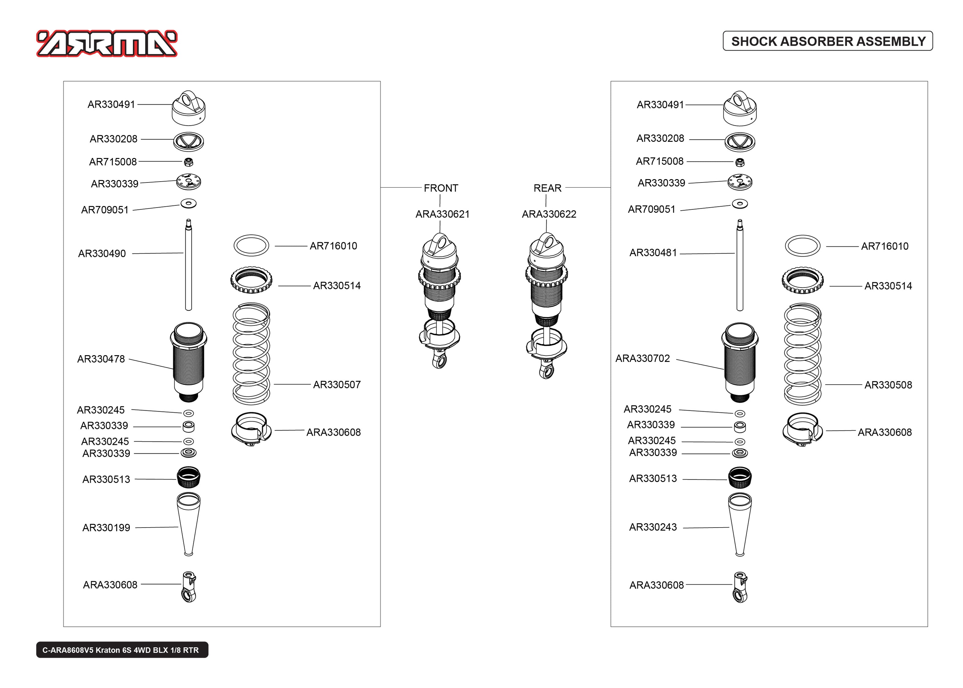 Arrma Kraton 6S BLX 4WD Parts Exploded View (8608V5T1) — Adventure ...